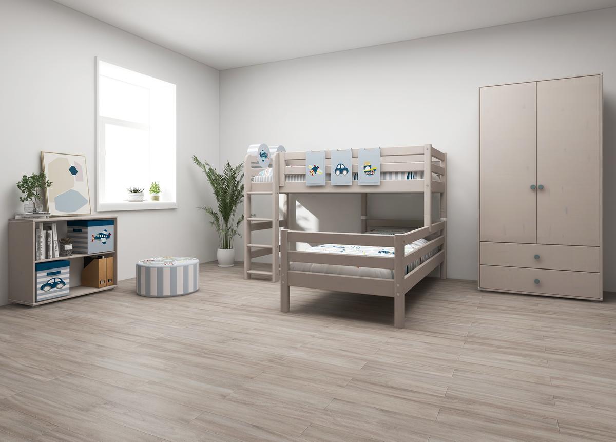 Flexa Γωνιακή κουκέτα Classic με κάθετη σκάλα - 210εκ - Γκρι ντεκαπέ, παιδικό δωμάτιο Ηράκλειο ...