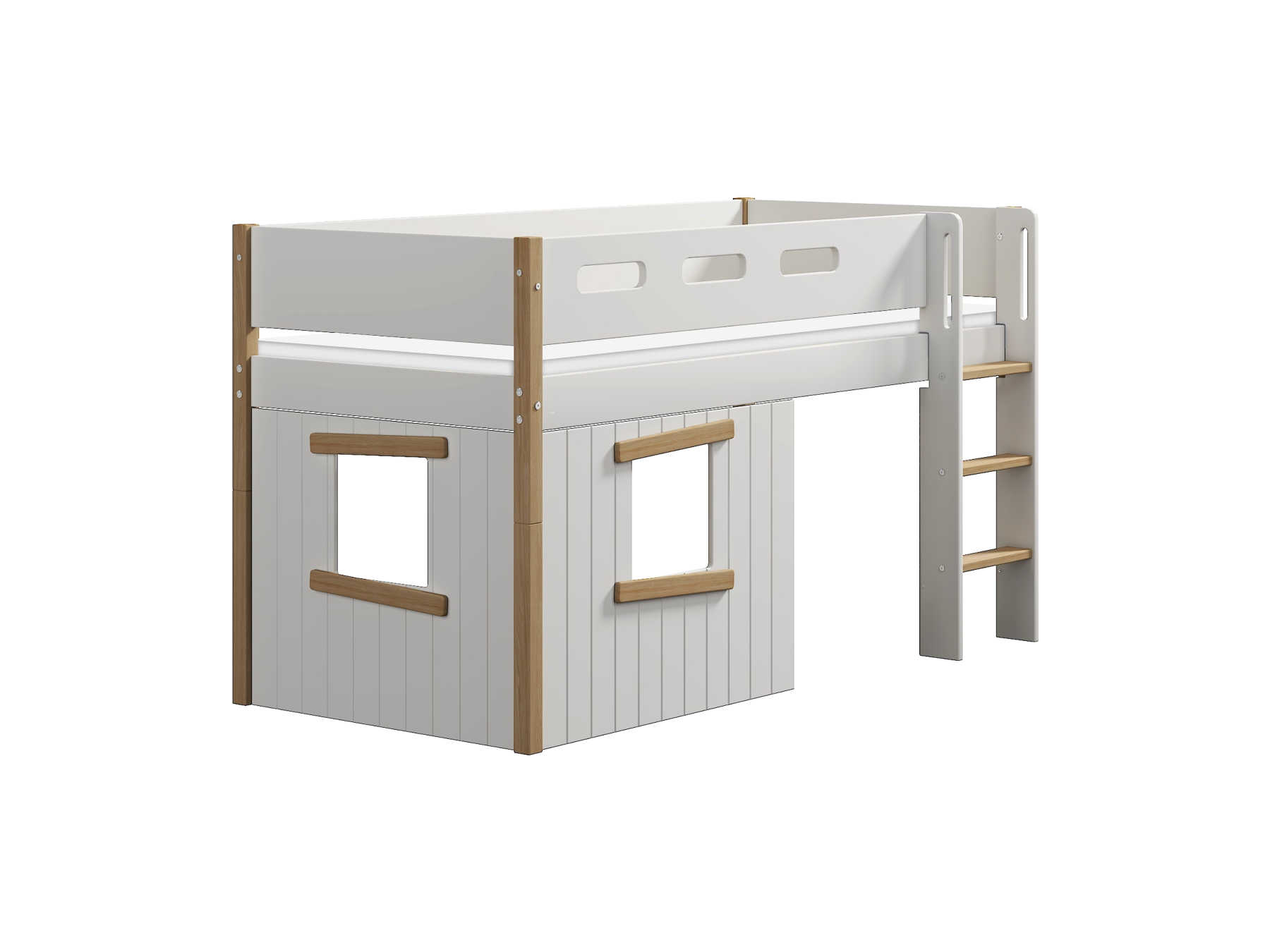 Flexa Nor House Bed with straight ladder- 210cm - White/ Νatural Οak ...